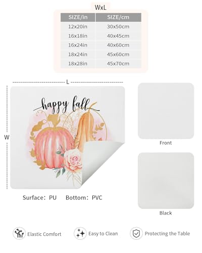 Coffee Mat for Counter, Happy Fall Thanksgiving Pink Pumpkin with Rose Absorbent Hide Stain Coffee Bar Mat, Non-slip Coffee Bar Accessories Kitchen Drying Mat Fit Under Coffee Maker Espresso Machine