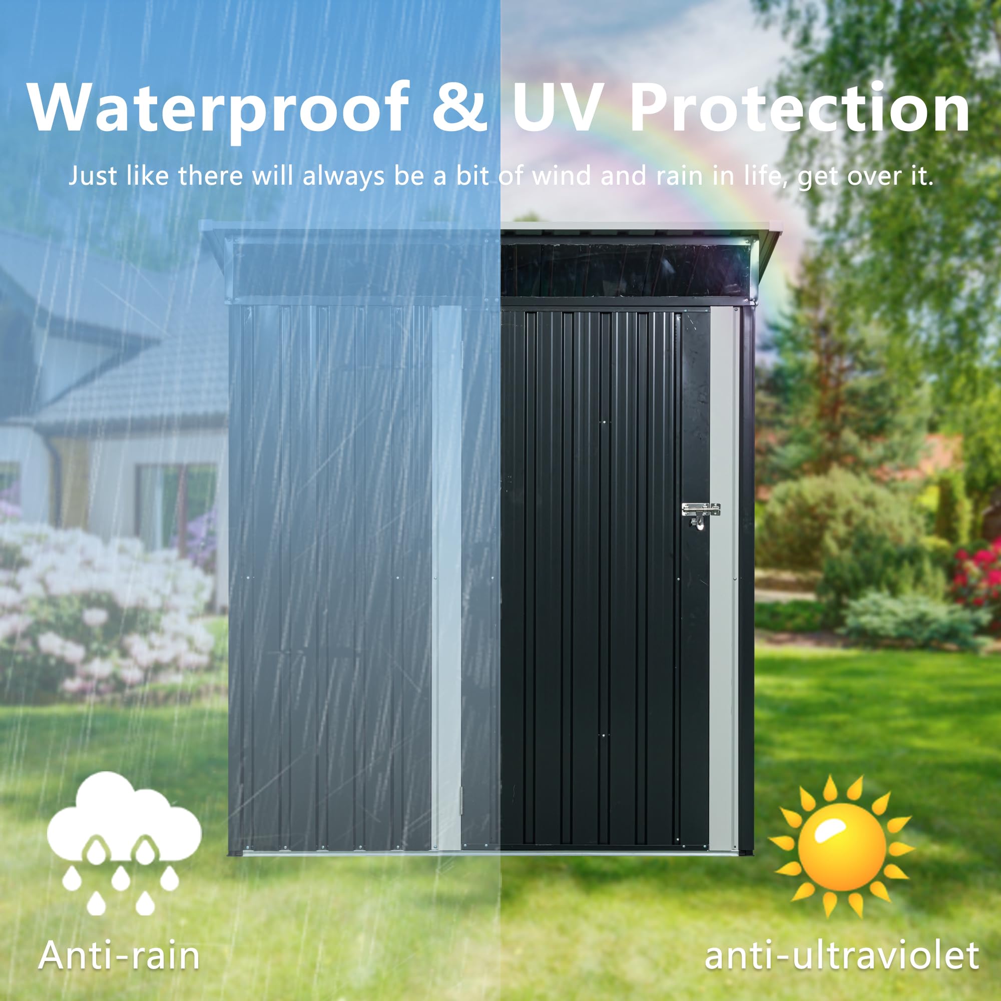 Storage Shed, 5X 3FT Outdoor Storage Shed,with Hinged Door Padlock Utility Tool Shed Storage House, for Backyard Garden Patio Lawn (Black)
