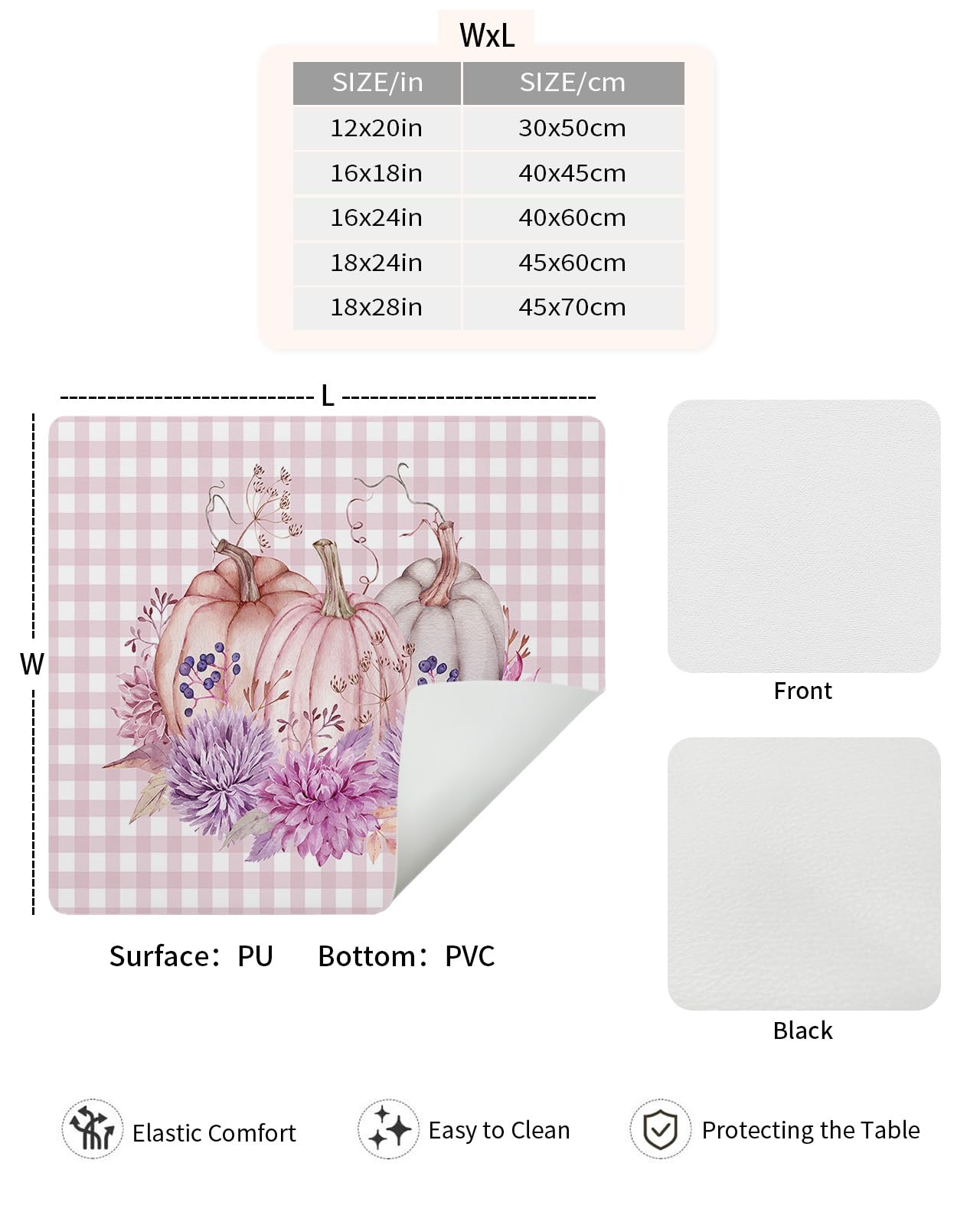 Coffee Mat for Counter, Hello Autumn Thanksgiving Pumpkins Pink Plaid Absorbent Hide Stain Coffee Bar Mat, Non-slip Coffee Bar Accessories Kitchen Drying Mat Fit Under Coffee Maker Espresso Machine