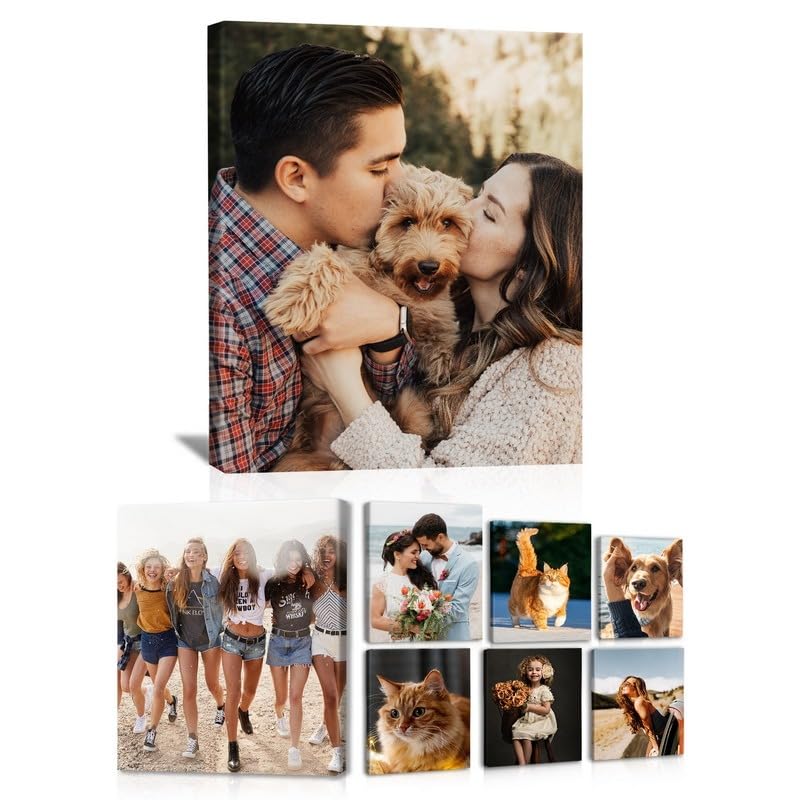Hoomall Personalized Custom Canvas Prints, Custom Canvas Print with Your Photo, Crude Wood Photo Frame, Perfect for Home Decor, Gifts & Keepsakes, Variety of Sizes
