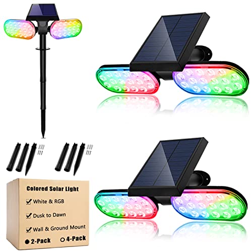 EMANER Solar Outdoor Light Colored, Red/Blue/Green Solid Color+Multicolor Changing, Solar Spotlights Keep On, Dusk to Dawn Solar Light Waterproof for Tree/Garden/Patio/Pool Area, 2-Pack