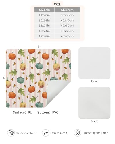 Coffee Mat for Counter, Watercolor Pumpkin Vegetable Pink Stripes Absorbent Hide Stain Coffee Bar Mat, Non-slip Coffee Bar Accessories Kitchen Drying Mat Fit Under Coffee Maker Espresso Machine