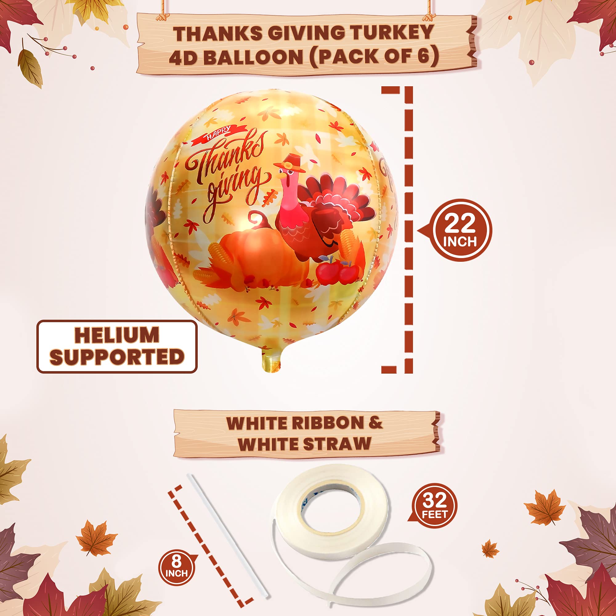 KatchOn, Thanksgiving Turkey Balloons - Large 22 Inch, Pack of 6 | Fall Swirls for Fall Decorations Classroom - Pack of 30, No DIY | Thanksgiving Decorations for Office, Fall Decor