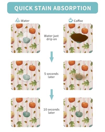 Coffee Mat for Counter, Watercolor Pumpkin Vegetable Pink Stripes Absorbent Hide Stain Coffee Bar Mat, Non-slip Coffee Bar Accessories Kitchen Drying Mat Fit Under Coffee Maker Espresso Machine