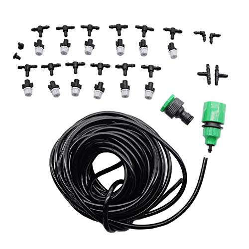 Uongfi Garden Hoses 1 Sets Fog Nozzles Irrigation System Portable Misting Automatic Watering 10m Garden Hose Spray Head with 4/7mm Tee and Connector hosing Pipe (Color : Water kit)