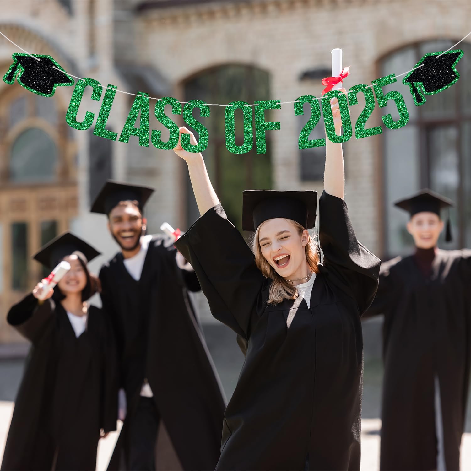 Class of 2023 Banner - 2023 Graduation Decorations, Congrats Grad Decorations, High School College Graduation Party Decoration Supplies Green Glitter