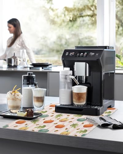 Coffee Mat for Counter, Watercolor Pumpkin Vegetable Pink Stripes Absorbent Hide Stain Coffee Bar Mat, Non-slip Coffee Bar Accessories Kitchen Drying Mat Fit Under Coffee Maker Espresso Machine