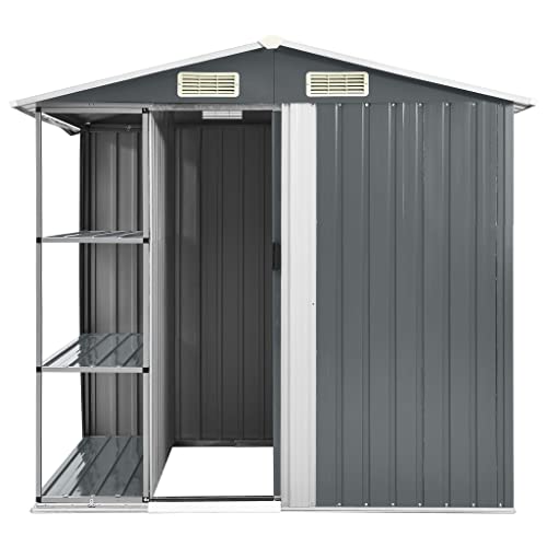 Garden Metal Storage Shed with Rack | Outdoor Tool Shed Storage Room with Vents | Storage Sheds with Door for Outside Patio Backyard Yard Lawn | Gray Galvanized Iron 80.7" x 51.2" x 72"