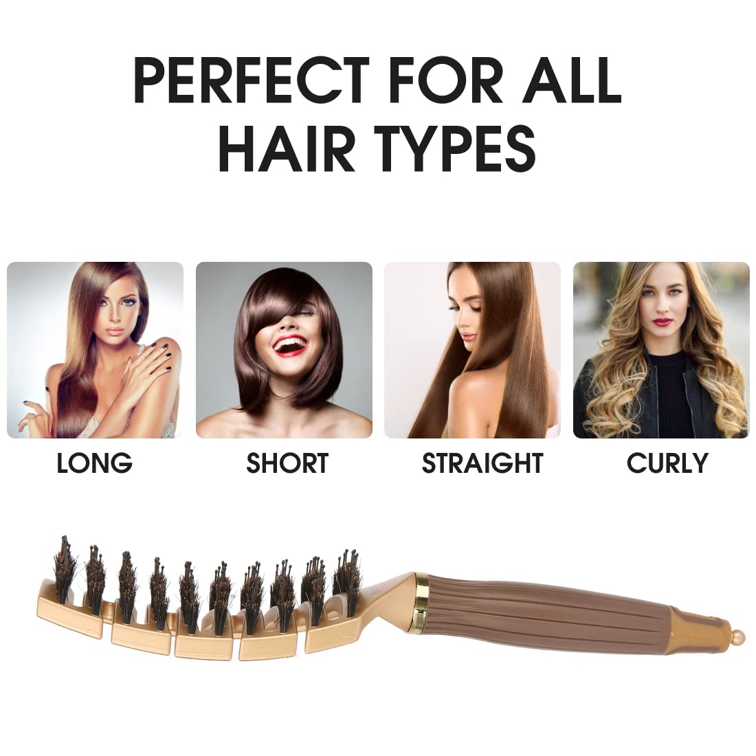Boar Hair Brushes, Hair Brush - Curved and Vented Detangling Hair Brush for Women Long, Thick, Thin, Curly & Tangled Hair, 1 Count