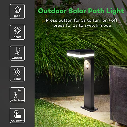 TJCoLUX Outdoor Solar Landscape Path Light with Motion Sensor, Aluminum Black Pathway Light for Garden Lawn Yard Walkway Driveway, IP44 Waterproof, 4000K