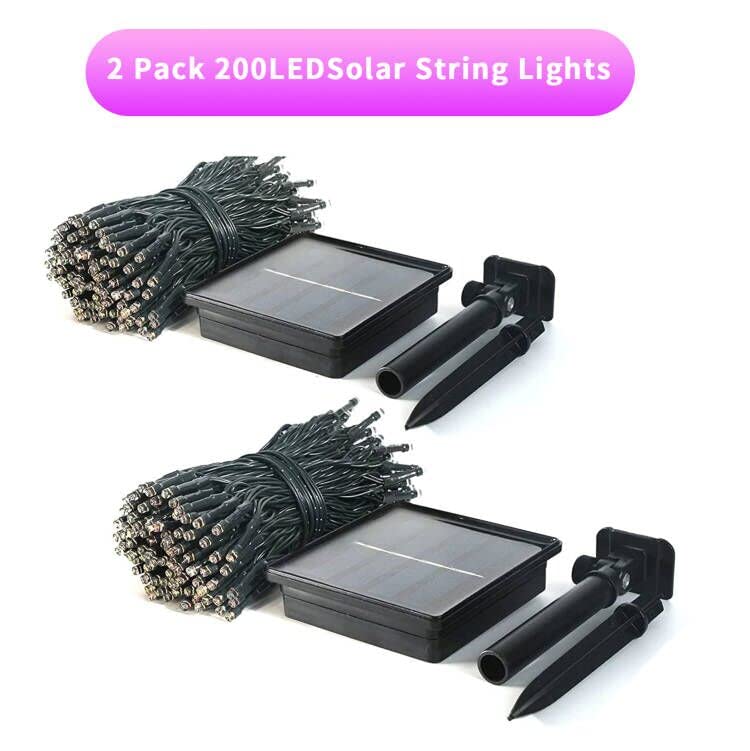 SOLARBABY Solar String Lights, 8 Modes Christmas Decorative Solar String Lights Outdoor Waterproof 200 Led Solar Fairy Lights White for Home Lawn Garden Wedding Patio Party Holiday-2 Pack