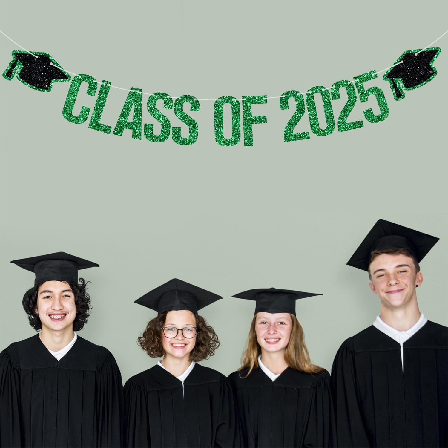 Class of 2023 Banner - 2023 Graduation Decorations, Congrats Grad Decorations, High School College Graduation Party Decoration Supplies Green Glitter