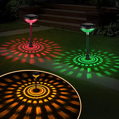 OkayGoo Solar Pathway Lights 2 Pack, Warm White & Multicolor Changing Solar Path Lights, Waterproof Solar Garden Lights for Walkway Yard Driveway Lawn Decorative