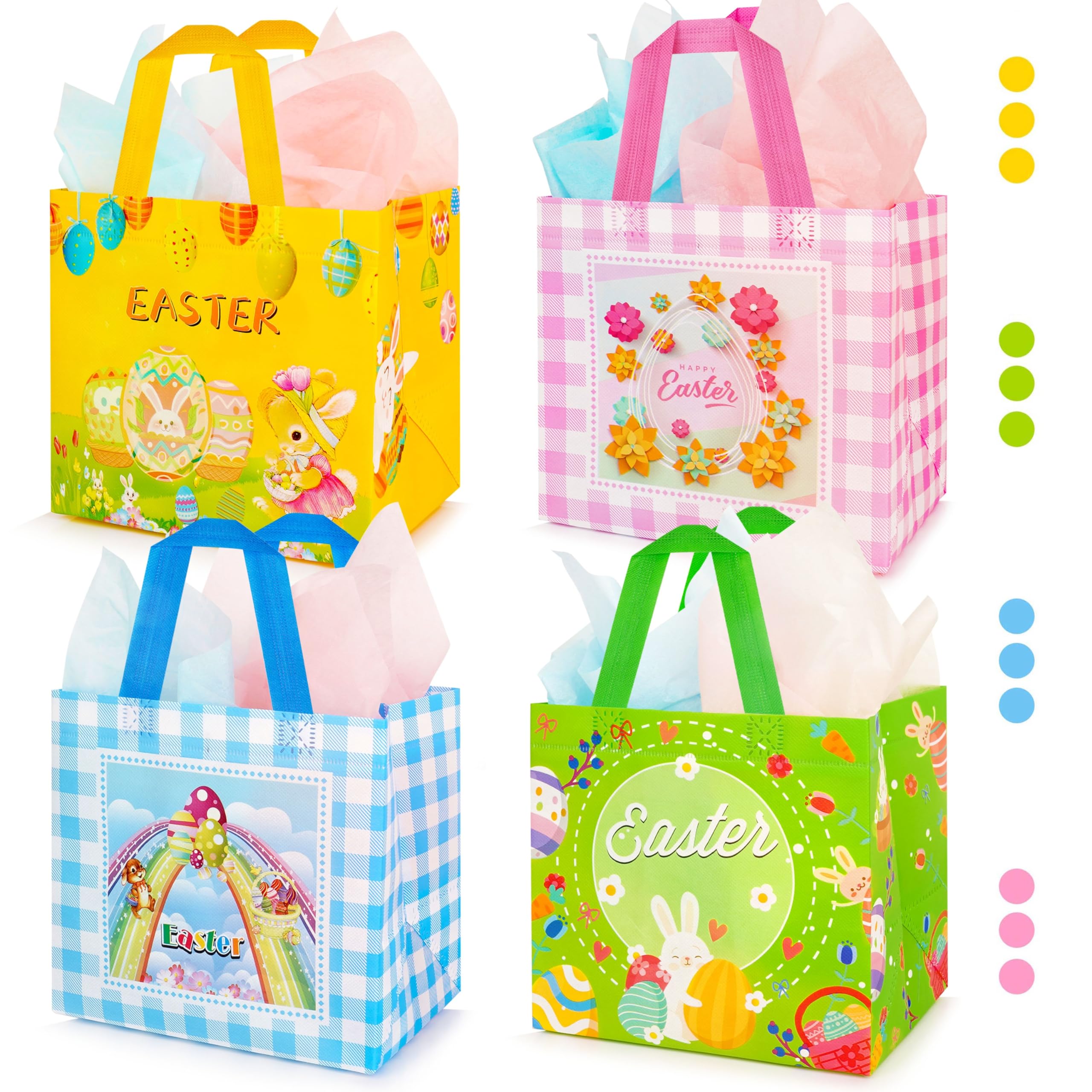 ANOTION Easter Gift Bags, 20 Packs Easter Bags for Kids Easter Treat Bags with Handle, Reusable Easter Goodie Bags Non-woven Rabbit Bunny Bag for Easter Party Favors
