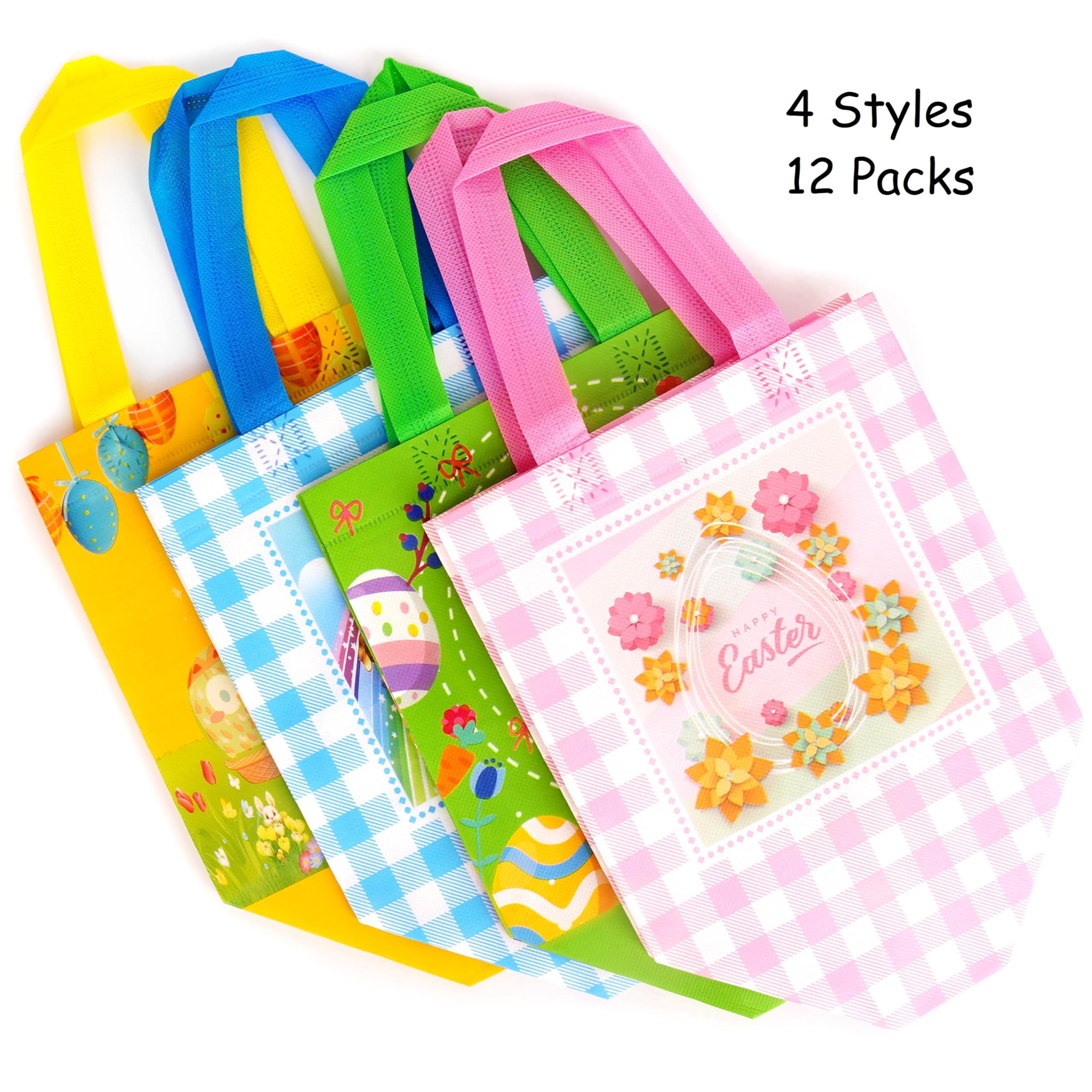 ANOTION Easter Gift Bags, 20 Packs Easter Bags for Kids Easter Treat Bags with Handle, Reusable Easter Goodie Bags Non-woven Rabbit Bunny Bag for Easter Party Favors
