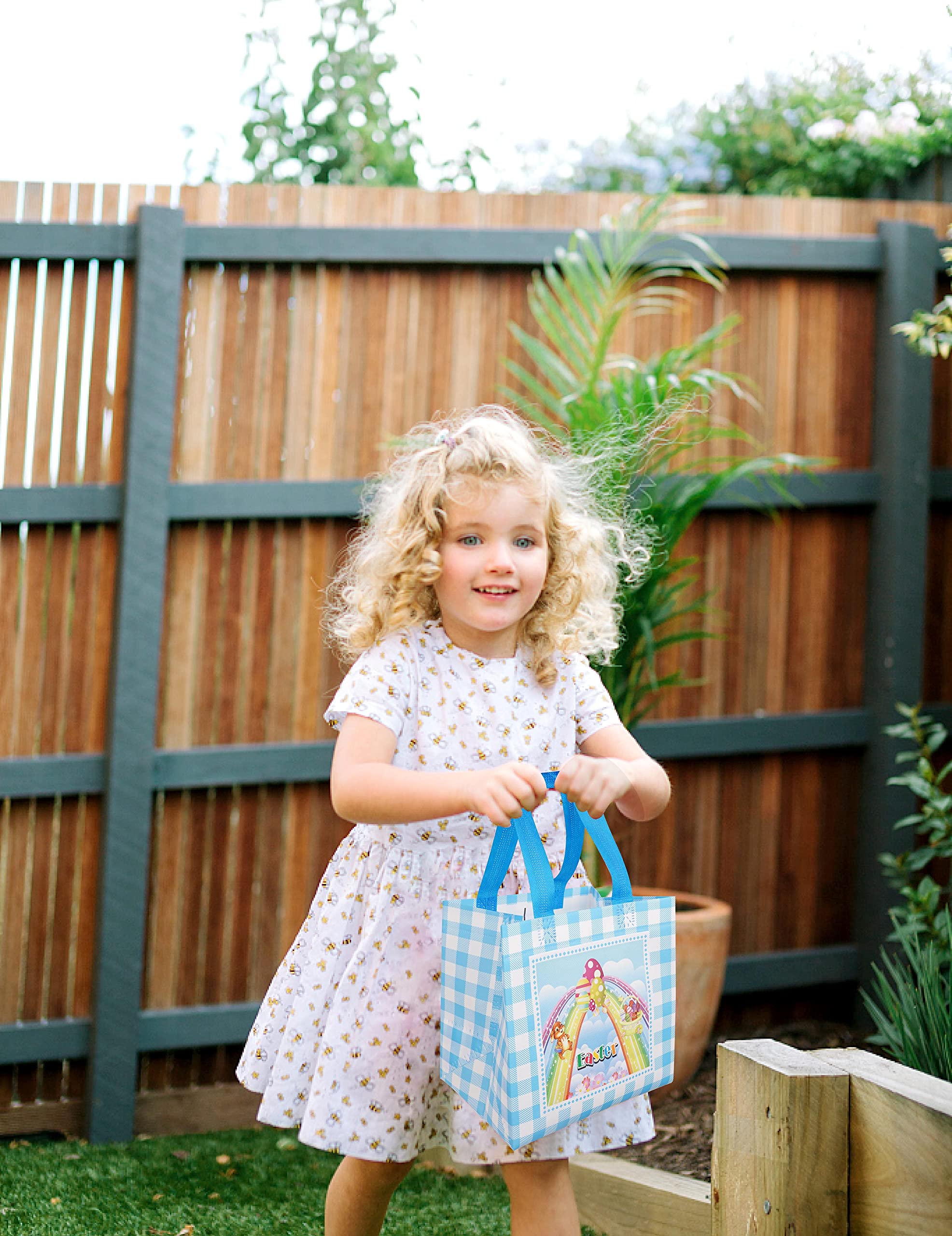 ANOTION Easter Gift Bags, 20 Packs Easter Bags for Kids Easter Treat Bags with Handle, Reusable Easter Goodie Bags Non-woven Rabbit Bunny Bag for Easter Party Favors