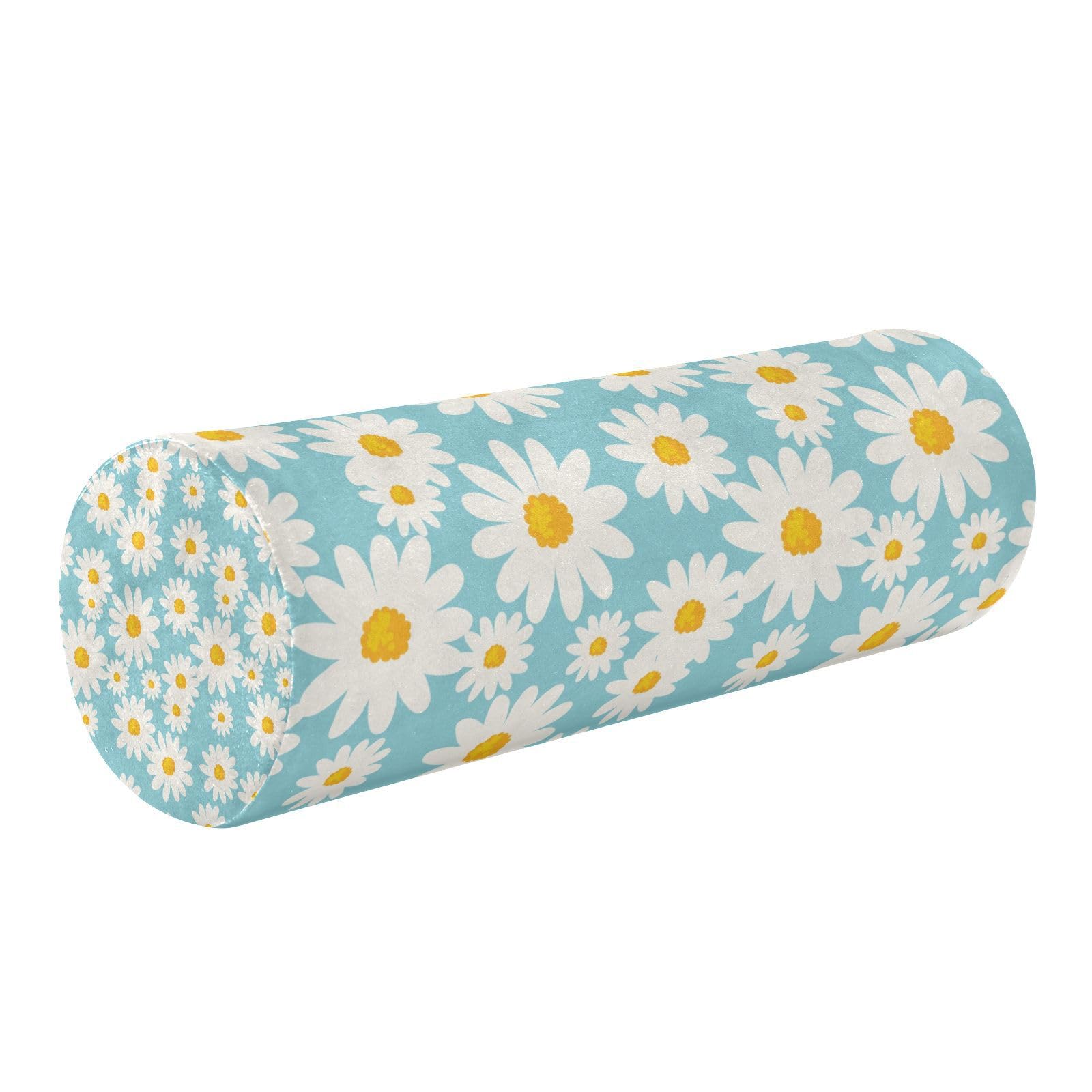 xigua Blue Little Daisies Neck Roll Pillow for Neck Relief with Removable Washable Cover - Memory Foam Round Cylinder Bolster, Ergonomically Designed for Head, Neck, Back, and Legs