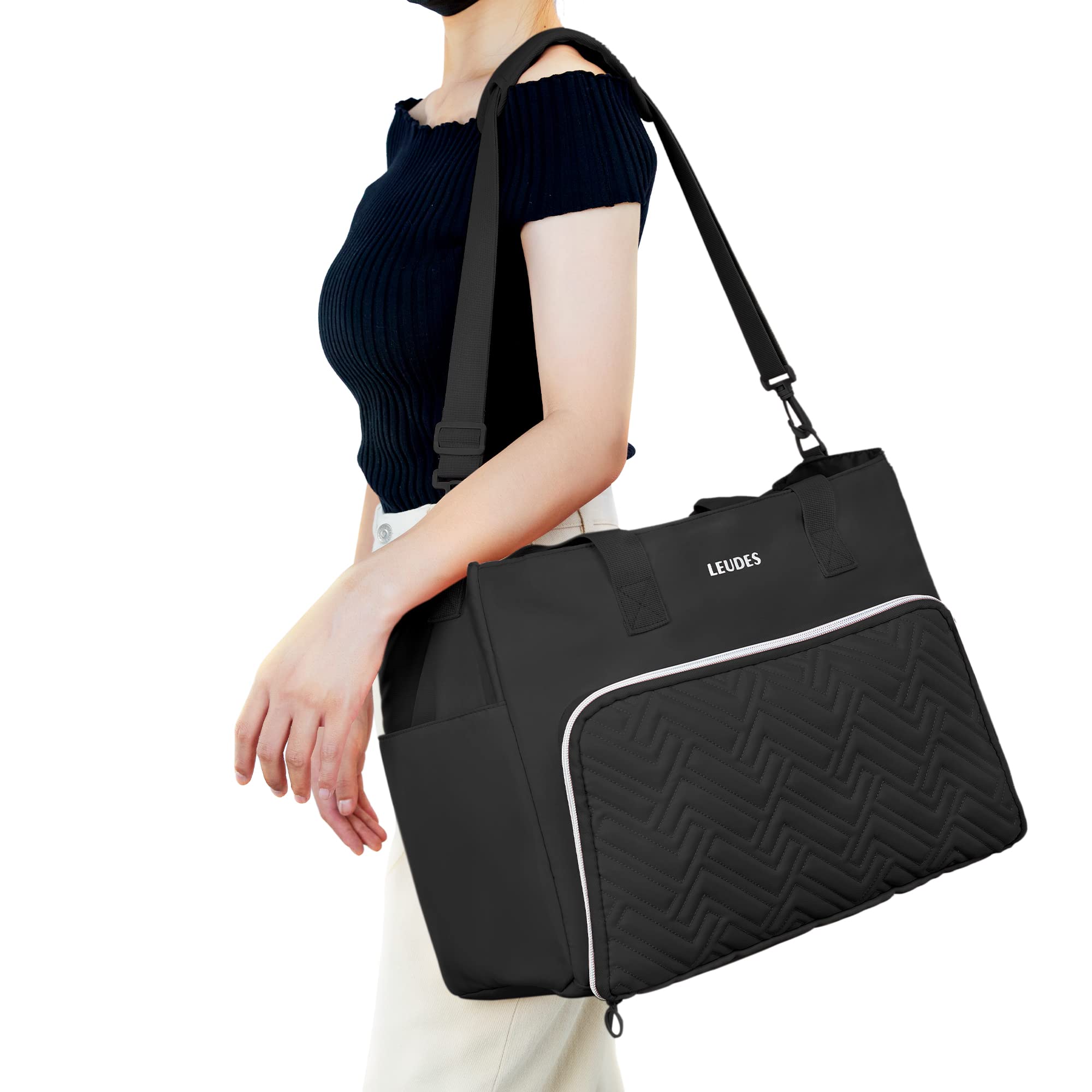 Crochet Tote Bag,Leudes Knitting Bag Fits 15.6 Inch Laptop Yarn Storage Organizer Large Yarn Holder Hook Case for Knitting & Crochet Supplies (Black)