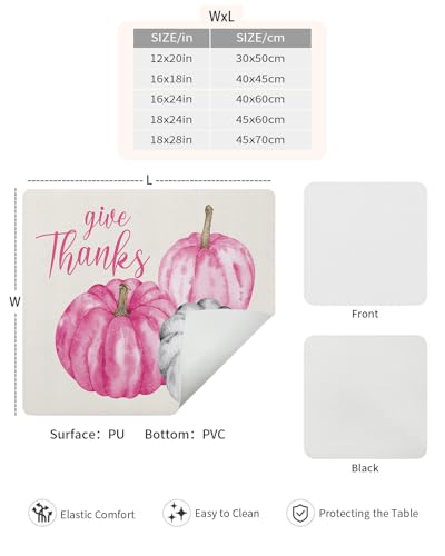 Coffee Mat for Counter, Give Thanks Pink and White Watercolor Pumpkins Absorbent Hide Stain Coffee Bar Mat, Non-slip Coffee Bar Accessories Kitchen Drying Mat Fit Under Coffee Maker Espresso Machine