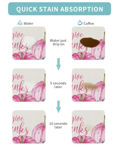 Coffee Mat for Counter, Give Thanks Pink and White Watercolor Pumpkins Absorbent Hide Stain Coffee Bar Mat, Non-slip Coffee Bar Accessories Kitchen Drying Mat Fit Under Coffee Maker Espresso Machine