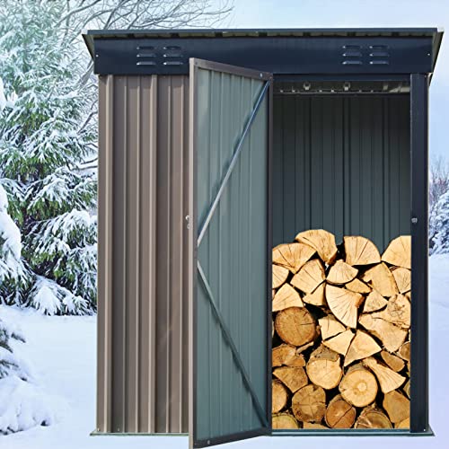 5 x 3 Ft Outdoor Storage Shed with 2 Vents,Galvanized Steel Tool Storage Shed Garden Shed with Door & Lock,Bike Shed,Outdoor Storage Clearance for Backyard, Patio & Lawn