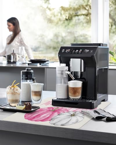 Coffee Mat for Counter, Give Thanks Pink and White Watercolor Pumpkins Absorbent Hide Stain Coffee Bar Mat, Non-slip Coffee Bar Accessories Kitchen Drying Mat Fit Under Coffee Maker Espresso Machine