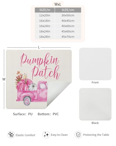Coffee Mat for Counter, Fall Thanksgiving Pink Truck Pink and White Pumpkin Patch Absorbent Hide Stain Coffee Bar Mat, Non-slip Coffee Bar Accessories Kitchen Drying Mat Fit Under Coffee Maker