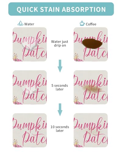 Coffee Mat for Counter, Fall Thanksgiving Pink Truck Pink and White Pumpkin Patch Absorbent Hide Stain Coffee Bar Mat, Non-slip Coffee Bar Accessories Kitchen Drying Mat Fit Under Coffee Maker