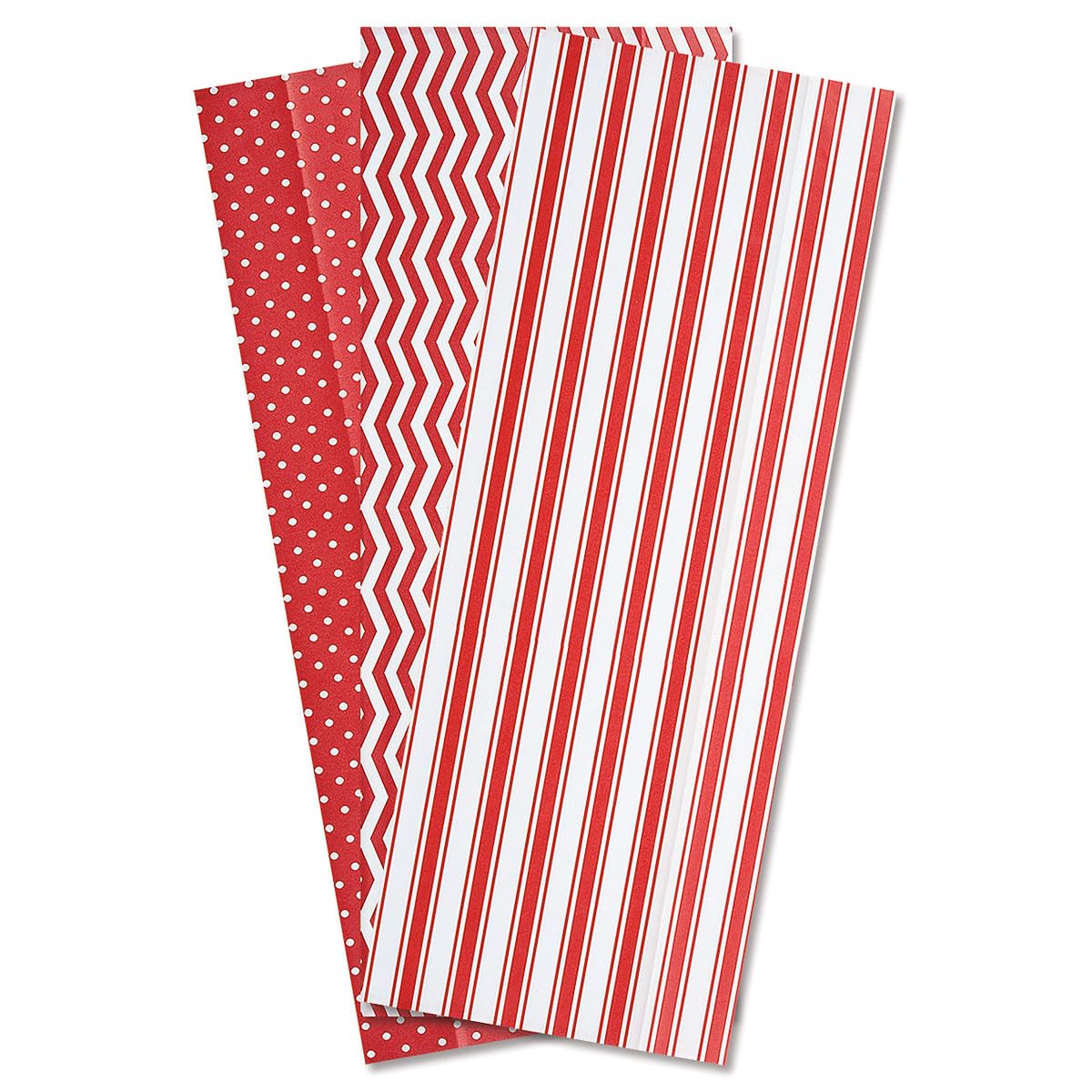 Christmas Red & White Dots and Stripes Tissue Sheets - Set of 18 Sheets, 20" x 20", 3 Designs