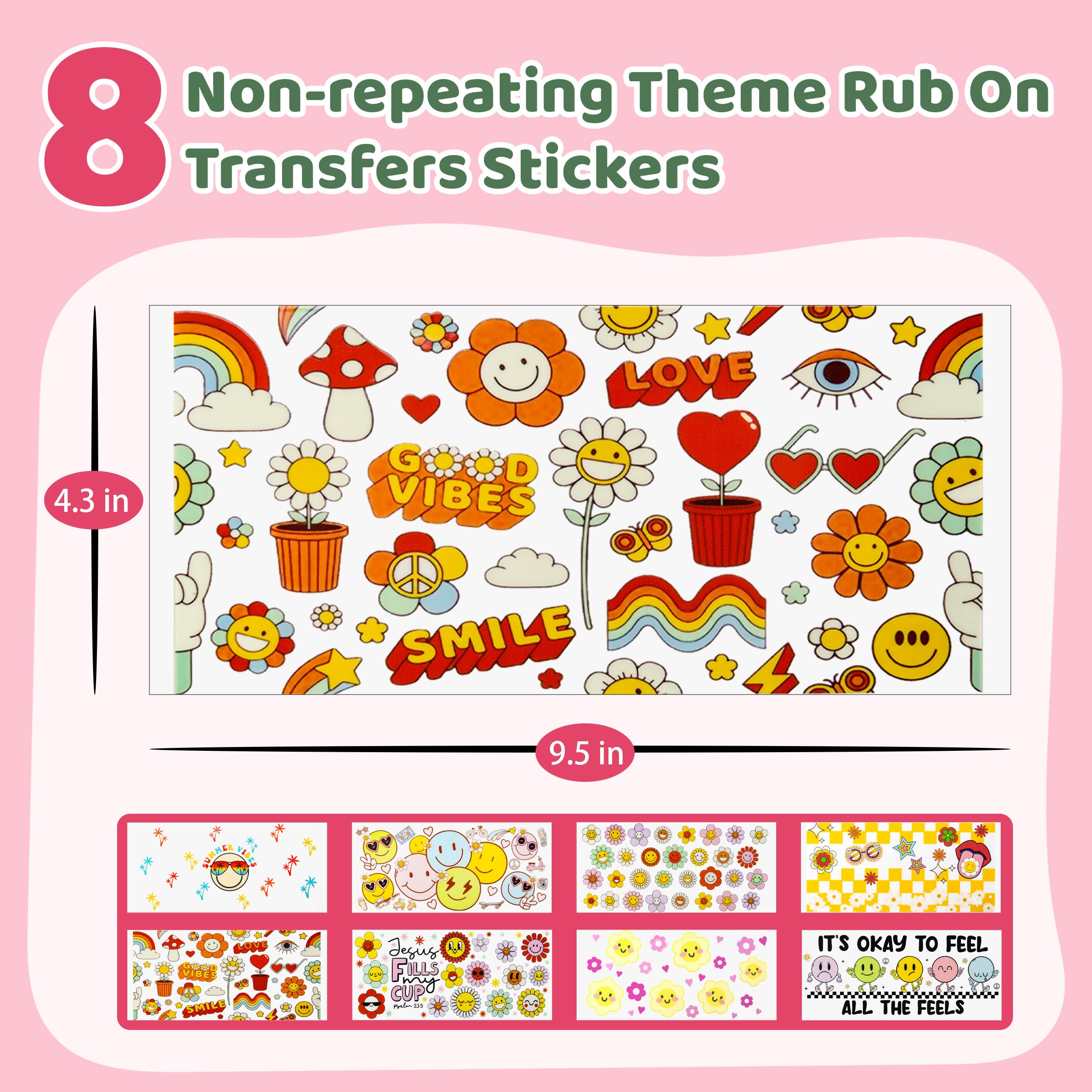Joyclub 8 Sheet UV Dtf Cup Wraps for 16oz Glass Cups with Lids and Straws Teacher Appreciation Welcome Back to School Decor Transfer Stickers for Reusable Iced Coffee Cup Beer Can Glass (Emoticons)