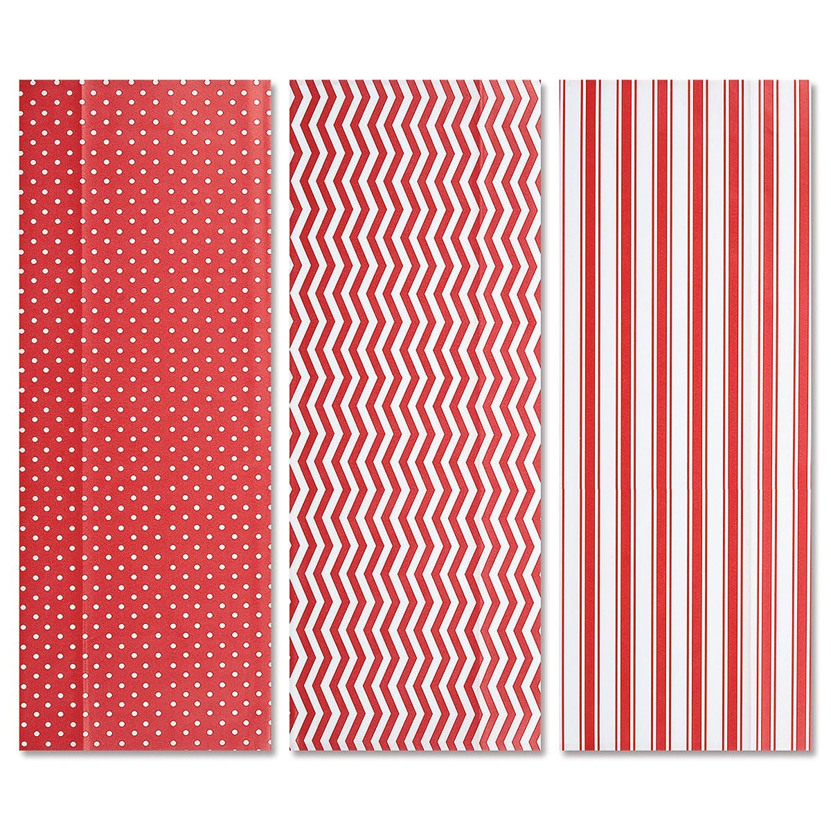 Christmas Red & White Dots and Stripes Tissue Sheets - Set of 18 Sheets, 20" x 20", 3 Designs