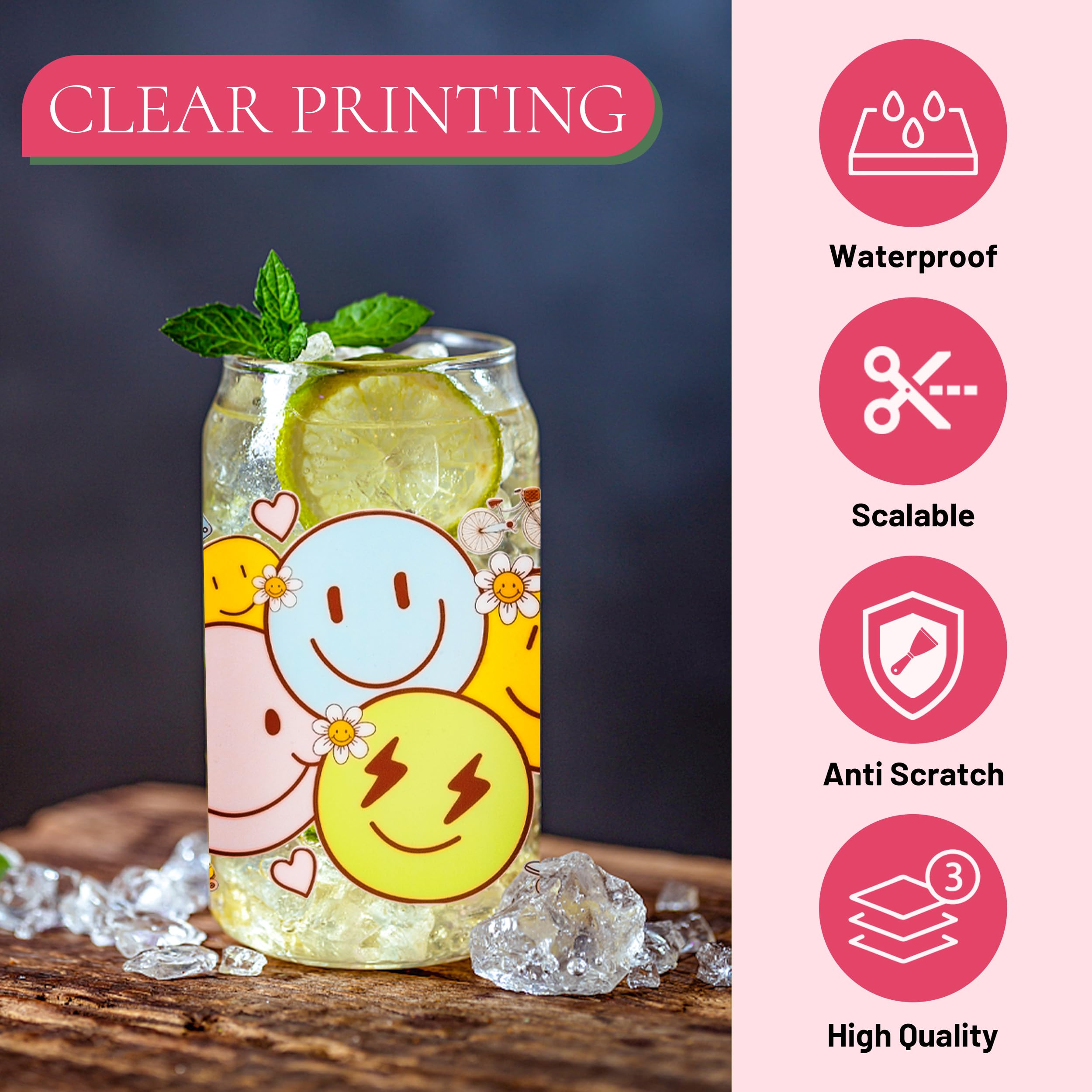 Joyclub 8 Sheet UV Dtf Cup Wraps for 16oz Glass Cups with Lids and Straws Teacher Appreciation Welcome Back to School Decor Transfer Stickers for Reusable Iced Coffee Cup Beer Can Glass (Emoticons)