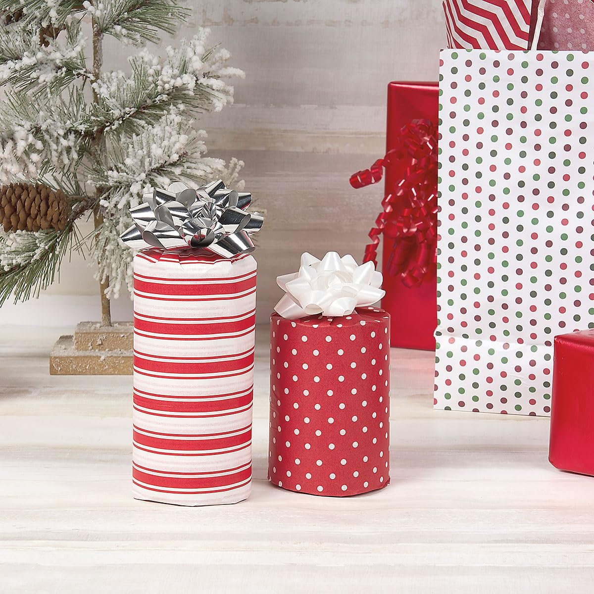 Christmas Red & White Dots and Stripes Tissue Sheets - Set of 18 Sheets, 20" x 20", 3 Designs