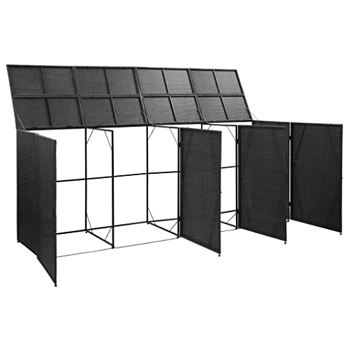 Quadruple Wheelie Bin Shed,Garbage Bin Shed,Outdoor Garden Patio Storage Shed,for Garbage Cans,Bin Shed for Patio Backyard Garden Black 120.1"x30.7"x47.2" Poly Rattan