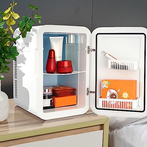 VEVOR Mini Fridge, 20L Skincare Fridges with Temper Control Touch Screen, Portable Small Beverage Refrigerator for Bedroom Office Car Dorm, AC/DC Cool Warmer for Cosmetic Drink Milk, White