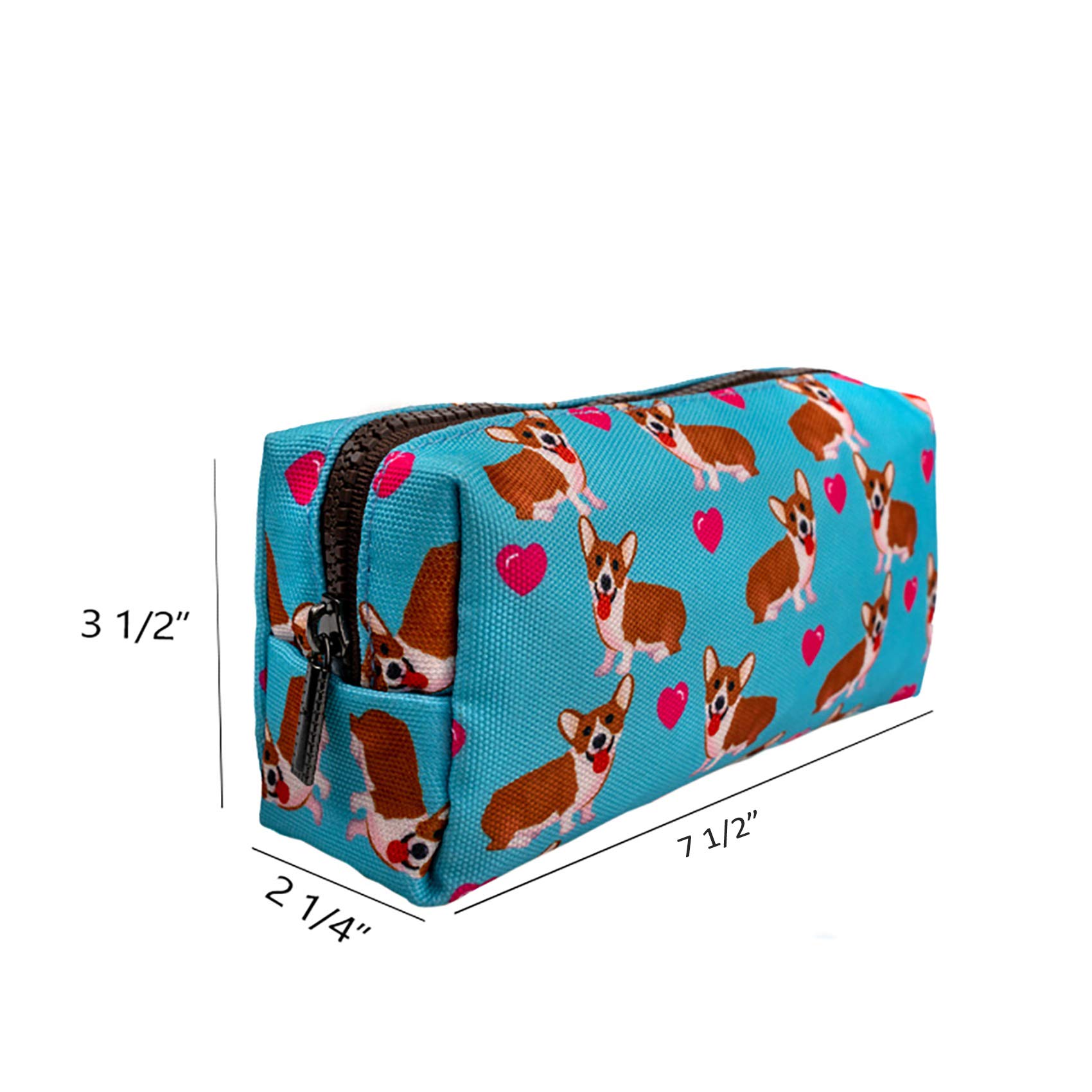 LParkin Kawaii Corgi Dogs Large Capacity Cute Gadget Canvas Pencil Case Pen Bag Pouch Box Stationary Case Makeup Cosmetic Bag