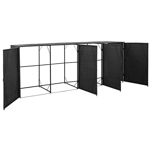 Quadruple Wheelie Bin Shed,Garbage Bin Shed,Outdoor Garden Patio Storage Shed,for Garbage Cans,Bin Shed for Patio Backyard Garden Black 120.1"x30.7"x47.2" Poly Rattan