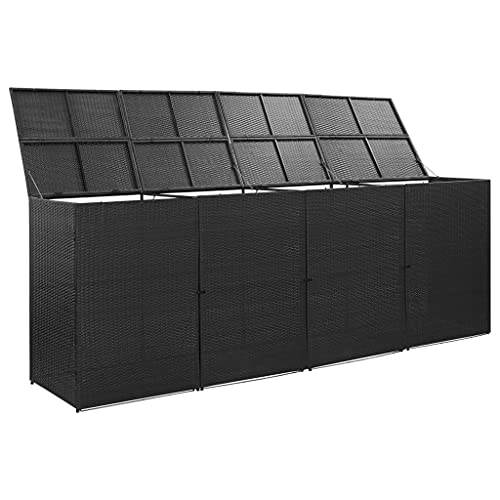Quadruple Wheelie Bin Shed,Garbage Bin Shed,Outdoor Garden Patio Storage Shed,for Garbage Cans,Bin Shed for Patio Backyard Garden Black 120.1"x30.7"x47.2" Poly Rattan