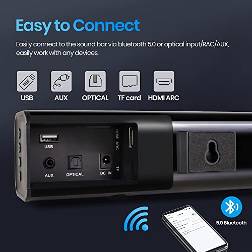 IRDFWH 100W Soundbar 20-inch for TV Speaker Wall Mountable 3D Stereo Sound for Home Theater and Gaming Multiple