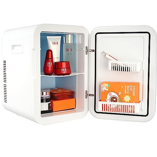 VEVOR Mini Fridge, 20L Skincare Fridges with Temper Control Touch Screen, Portable Small Beverage Refrigerator for Bedroom Office Car Dorm, AC/DC Cool Warmer for Cosmetic Drink Milk, White