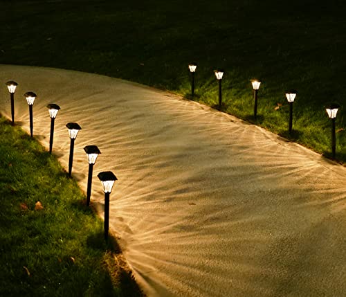 Dikeworf Solar Pathway Lights, 12 Pack Auto ON/Off Solar Garden Lights Outdoor IP44 Waterproof Solar Path Lights Landscape Decoration for Walkway Yard Lawn Patio(Warm White)