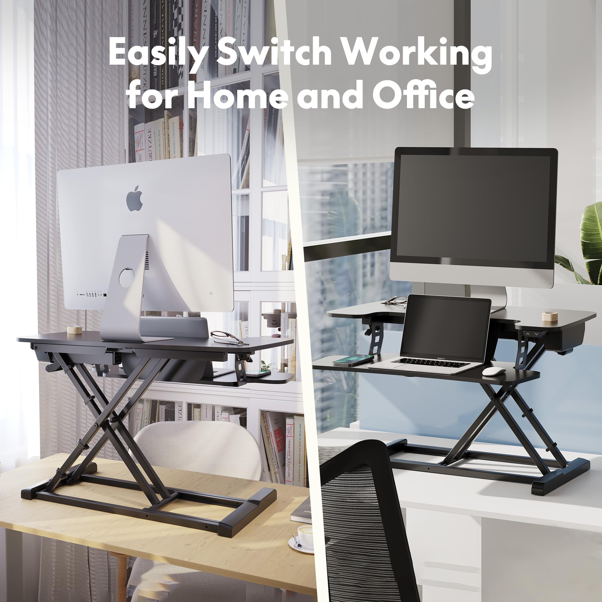 FLEXISPOT Motorized Standing Desk Converter 32" Black Electric Height Adjustable Stand up Desk Riser with Quick Release Keyboard Tray