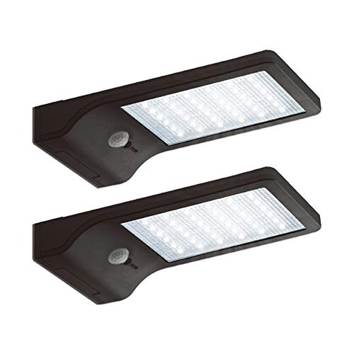 Bonashi LED Solar Motion Sensor Light Outdoor 2 Pack, Security Motion Activated Wall Lights with Mounting Poles for Gutter Patio Garden Path, Waterproof Cordless Exterior Foodlights
