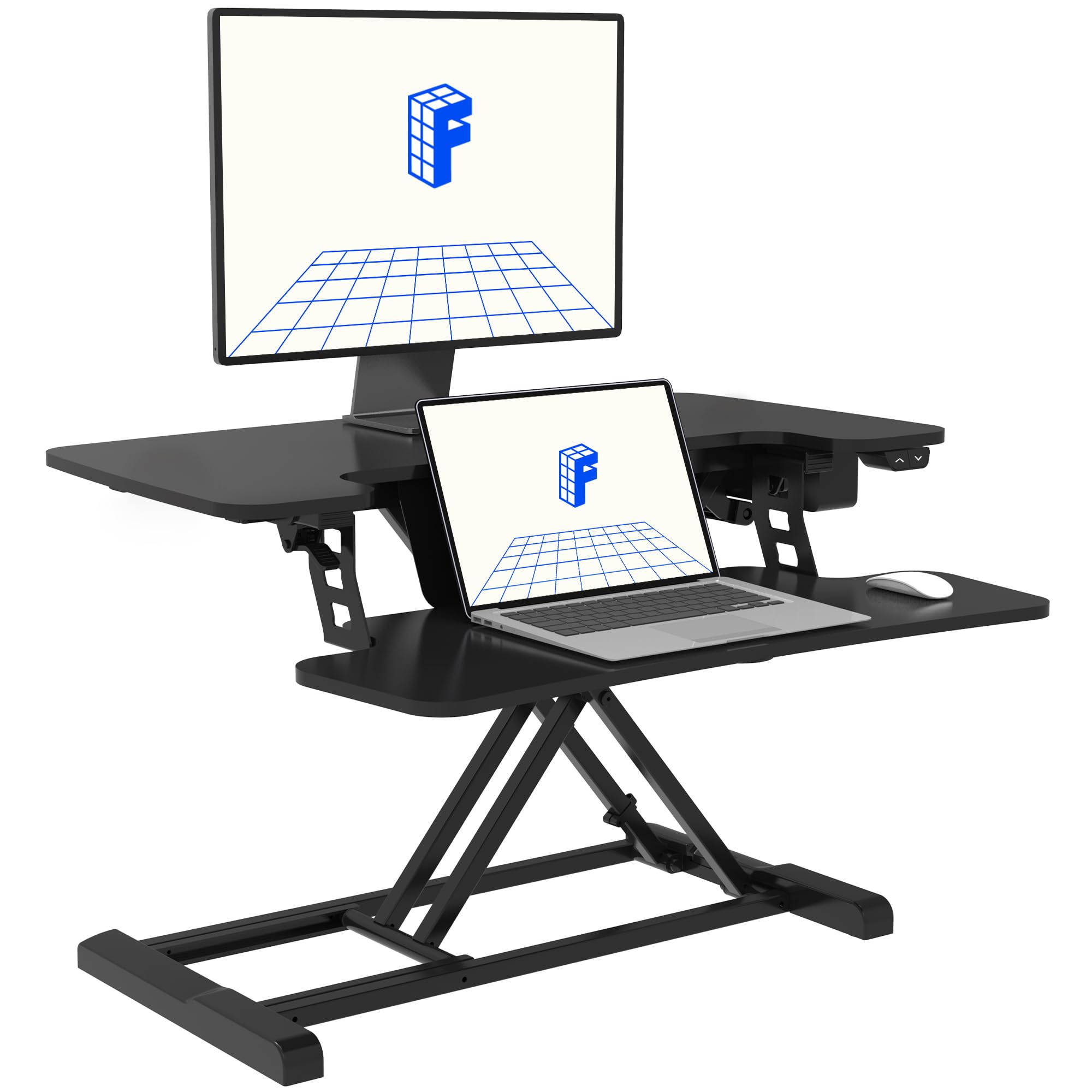 FLEXISPOT Motorized Standing Desk Converter 32" Black Electric Height Adjustable Stand up Desk Riser with Quick Release Keyboard Tray