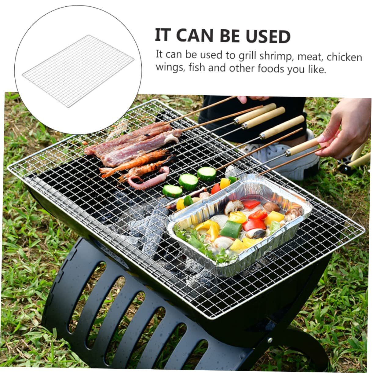 Happyyami 4 Pcs Stainless Steel BBQ Mesh Barbecue Pad Chef Cooling Rack Barbecue Grill Rack Baking Rack Grill Mesh Mat Outdoor BBQ Mat Square Backpack Grill Cooking Grid Travel Gift Small