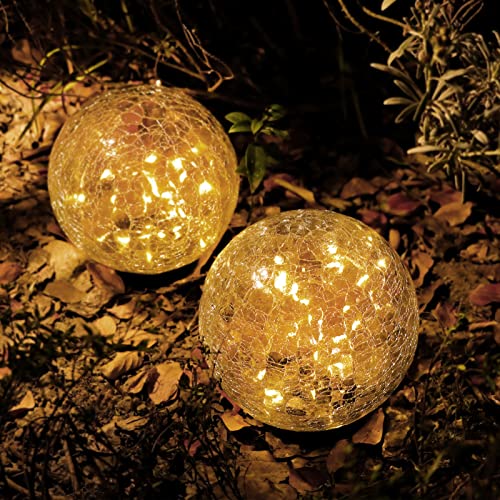 Romdecyn 2Pack Solar Globe Lights Outdoor Waterproof,30LED Cracked Glass Balls Solar Pathway Lights for Garden Patio Party Holiday Wedding Christmas Decoration(5.9inhes)