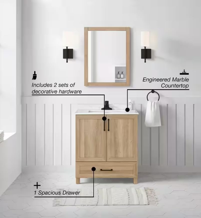 Pimentel Vanity Modern Bath Ceramic Sink, 30-INCH X 19-INCH X 34-INCH Color Oak Elegance