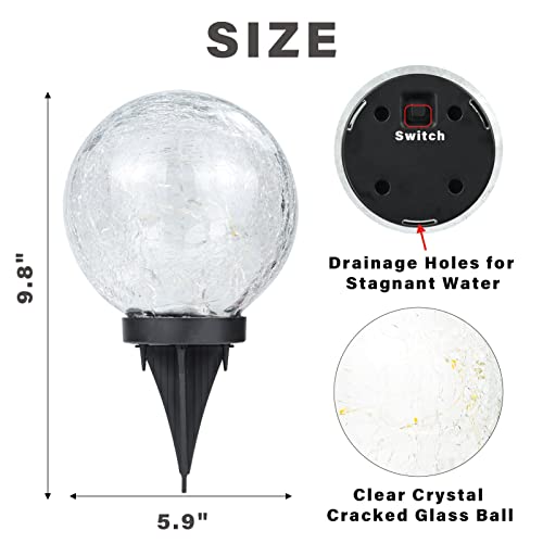 Romdecyn 2Pack Solar Globe Lights Outdoor Waterproof,30LED Cracked Glass Balls Solar Pathway Lights for Garden Patio Party Holiday Wedding Christmas Decoration(5.9inhes)