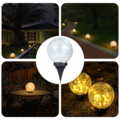 Romdecyn 2Pack Solar Globe Lights Outdoor Waterproof,30LED Cracked Glass Balls Solar Pathway Lights for Garden Patio Party Holiday Wedding Christmas Decoration(5.9inhes)