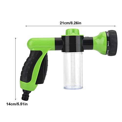 Garden Hose Nozzle, High Pressure Spray Car Washer Foam Water Gun Cleaning Tool Washer 6m Heavy Duty 8 Adjustable Watering Patterns(Green)